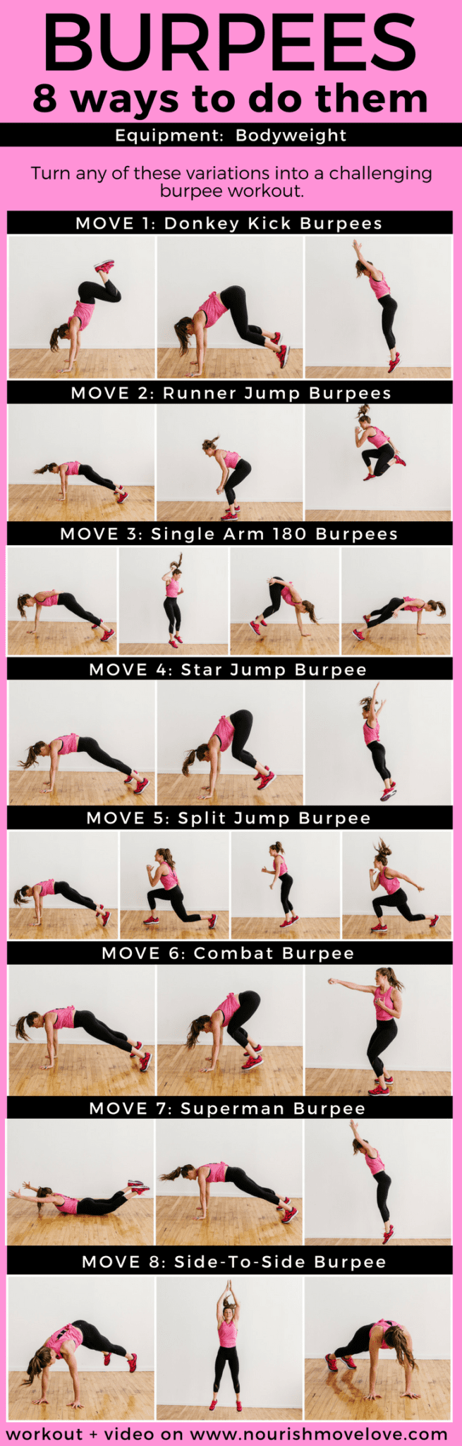 8 Butt-Kicking Burpee Variations + 16 Minute Workout | Nourish Move Love