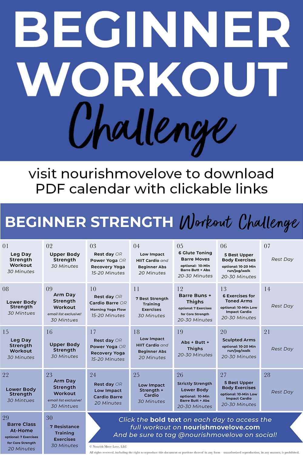 30-Day Beginner Workout Plan (Videos) | Nourish Move Love