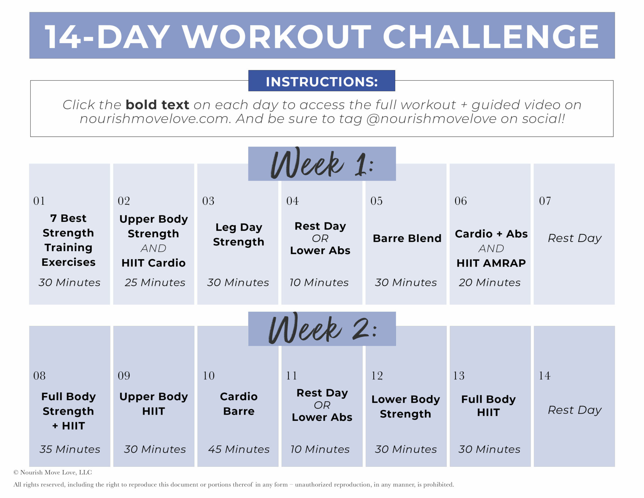 Free 14-Day Workout Challenge (PDF) | Nourish Move Love