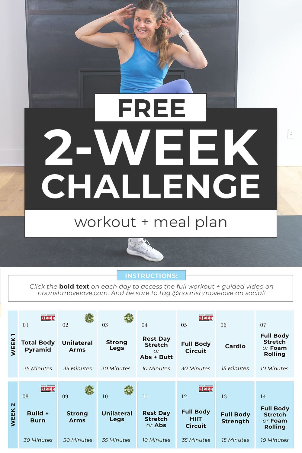14-Day Workout Plan + Meal Plan (Free PDF) | Nourish Move Love